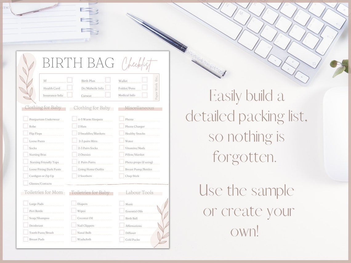 Birth Bag Packing List Editable Hospital Bag Packing - Etsy