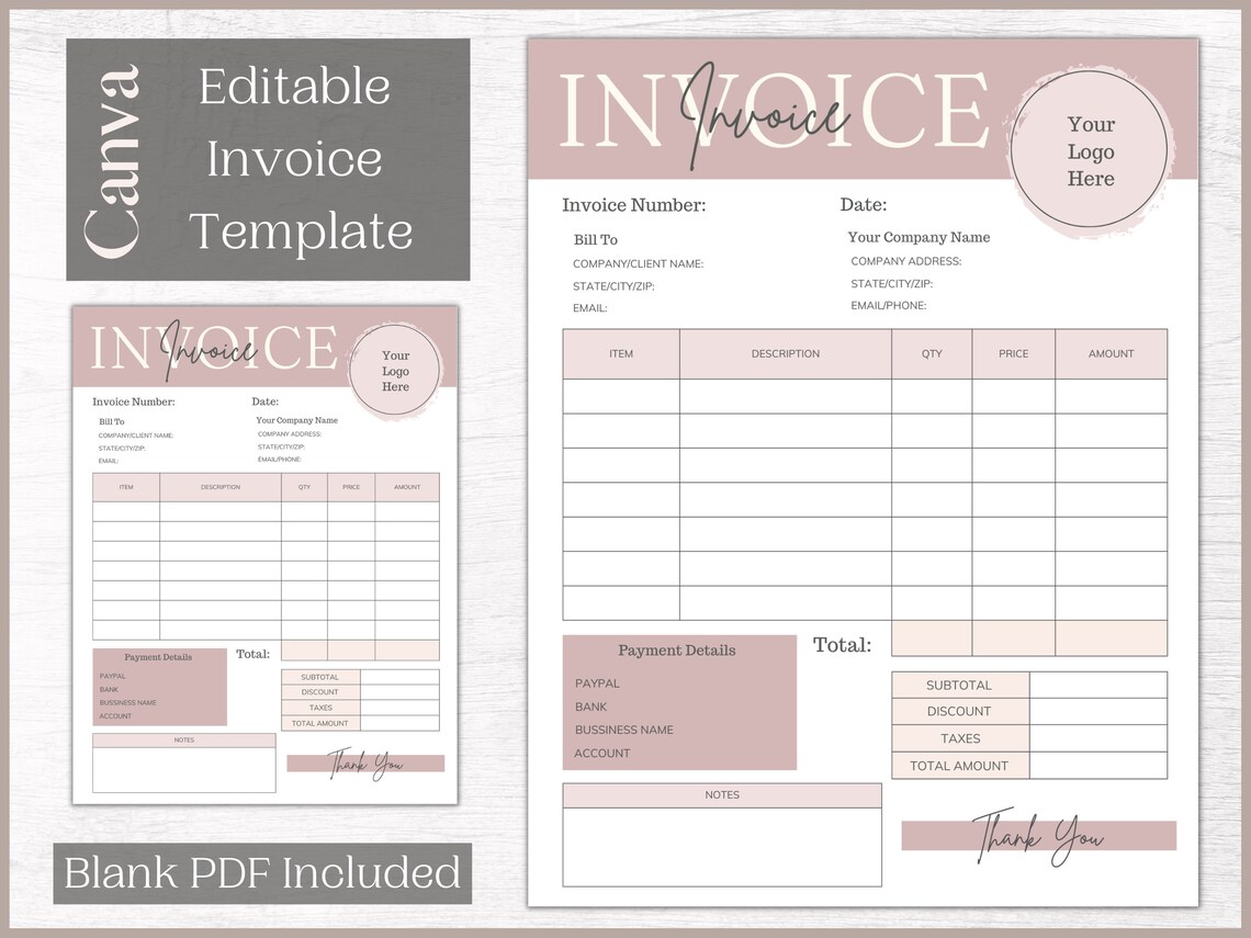 Editable Invoice Canva Template | Printable Order Form Template |small ...