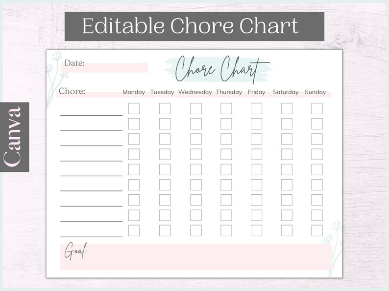 Editable Chore Chart for Kids Pastel Colours and Minimalist Design - Etsy