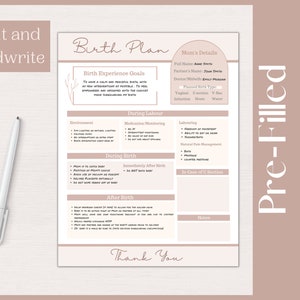 Editable Birth Plan Template | Printable Birthing Plan | Labour and ...