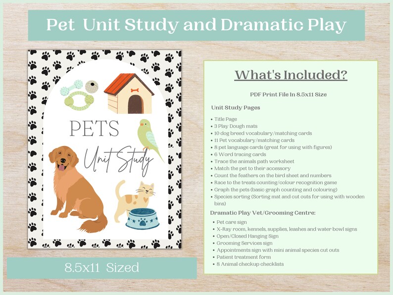 Pet Themed Unit Study Bundle Vet Clinic Dramatic Play Printables ...