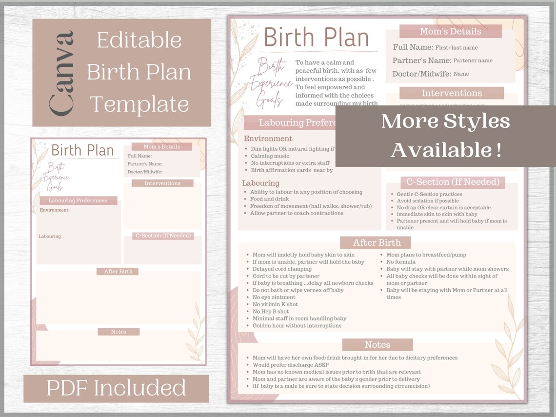 Editable Birth Plan Template Printable Birthing Plan - Etsy Canada