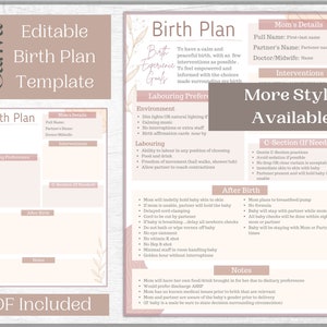 Editable Birth Plan Template | Printable Birthing Plan | Labour and ...