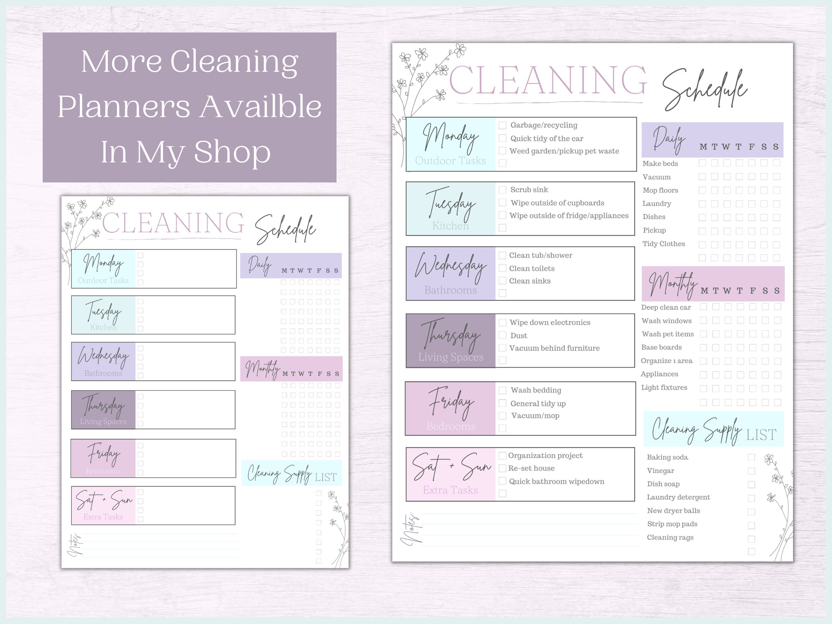 Editable Cleaning Schedule Opening and Closing Household Cleaning ...