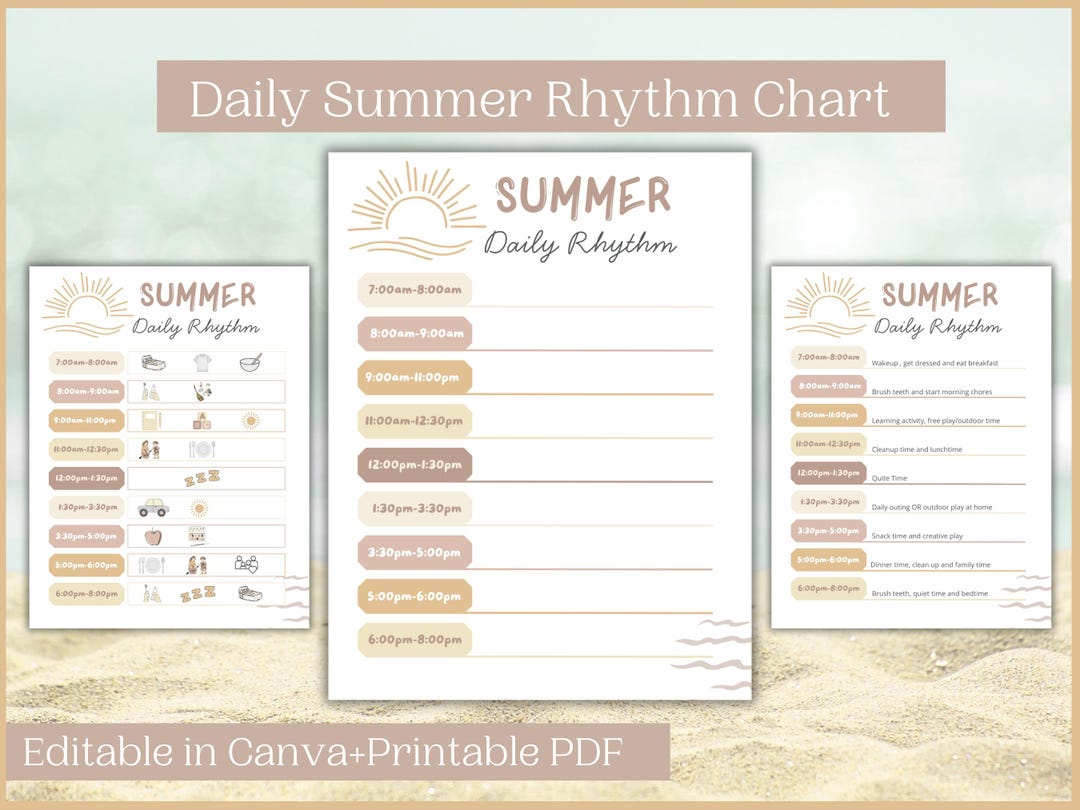 Editable Daily Summer Schedule for Kids | Editable Routine Chart ...