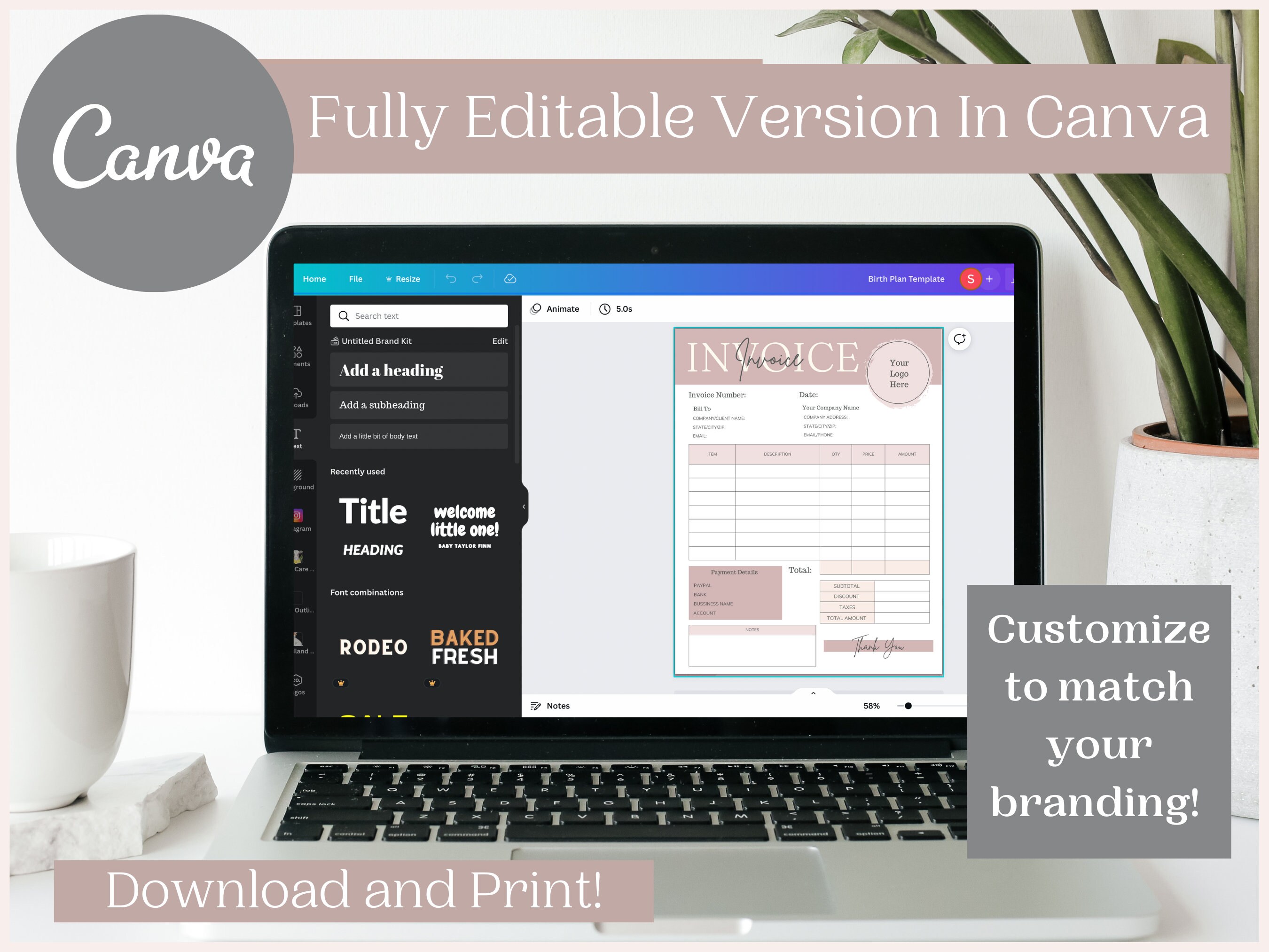 Editable Invoice Canva Template | Printable Order Form Template |small ...