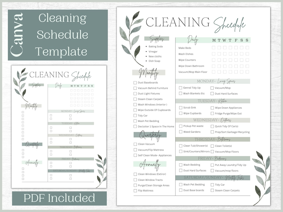 Printable Cleaning Schedule | Editable Cleaning Schedule Template ...