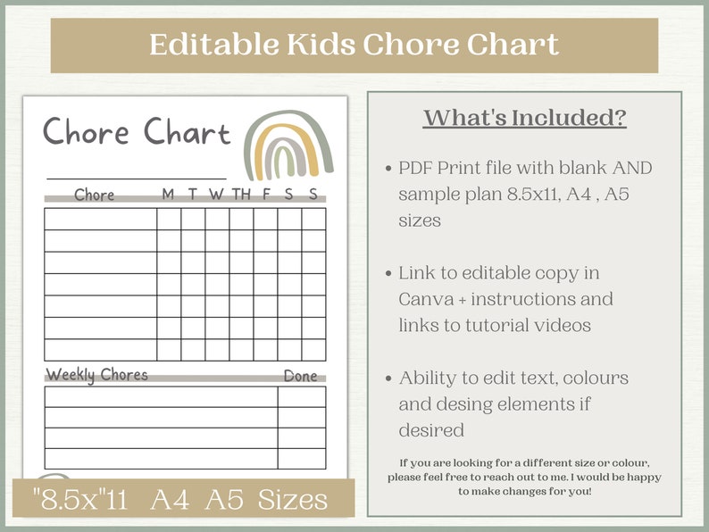 Editable Chore Chart for Kids | Printable Kids Chore Chart ...