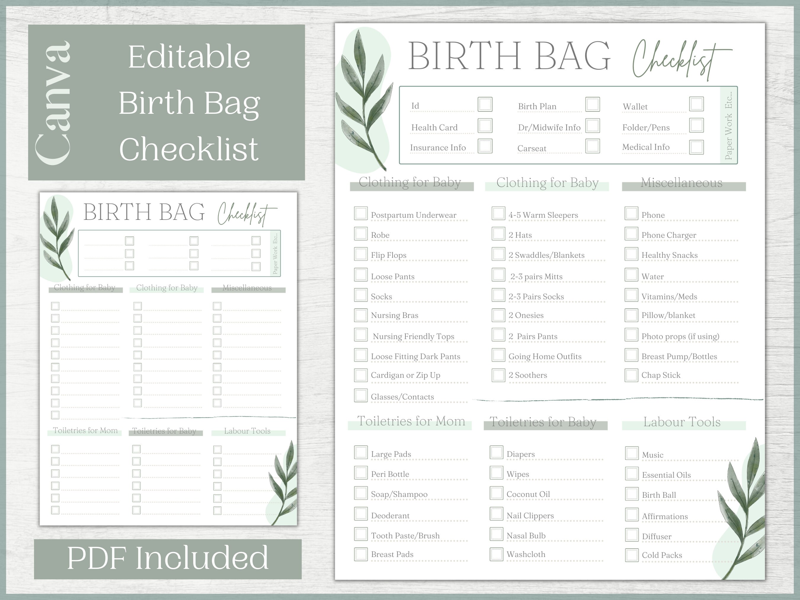Birth Bag Packing List Editable Hospital Bag Packing Checklist Birth ...
