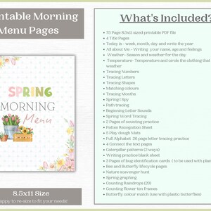 Homeschool Preschool Spring Morning Menu Printable | Morning Menu Pages ...