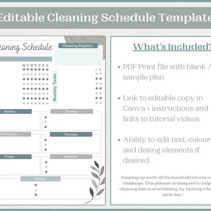 Editable Cleaning Schedule Canva Template - Etsy