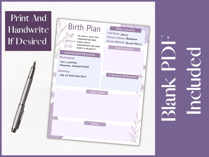 Editable Birth Plan Template Printable Birthing Plan - Etsy