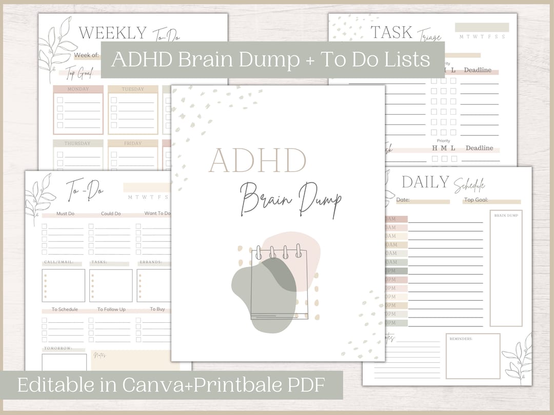 ADHD Brain Dump and to Do List Templates | ADHD Productivity Planner ...