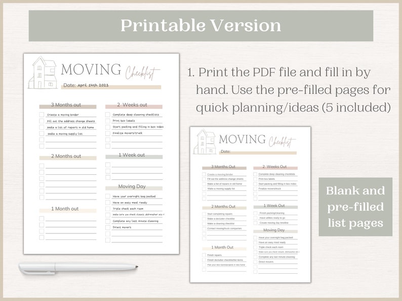 Editable Moving Planner | Moving Checklist | Printable Moving Binder ...