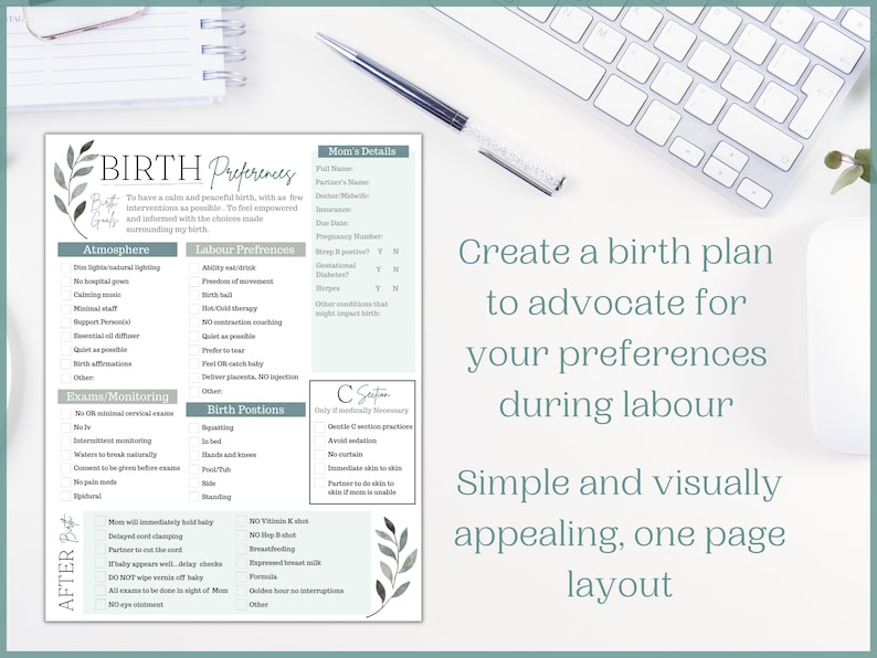 Editable Birth Plan Template |printable Birth Plan and Checklist - Etsy