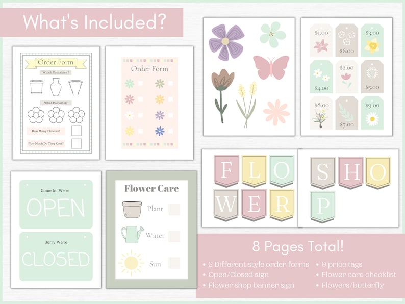 Flower Shop Printable Dramatic Play Kit | Pretend Play Flower Shop Kit ...