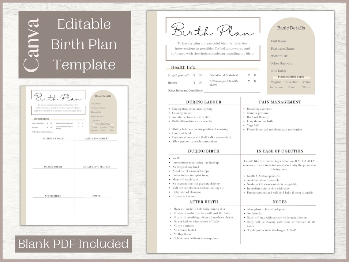 Editable Birth Plan Template Printable Birthing Plan - Etsy Canada
