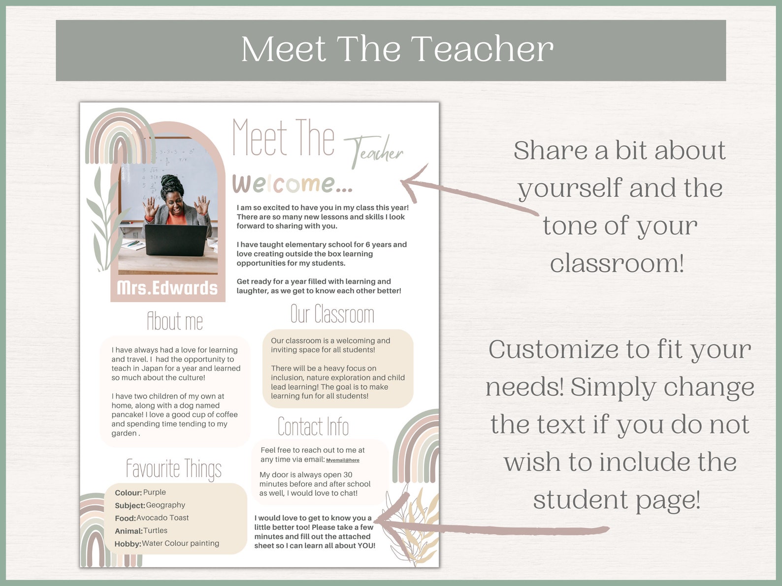 Meet the Teacher and Meet the Student, Editable Classroom Templates ...