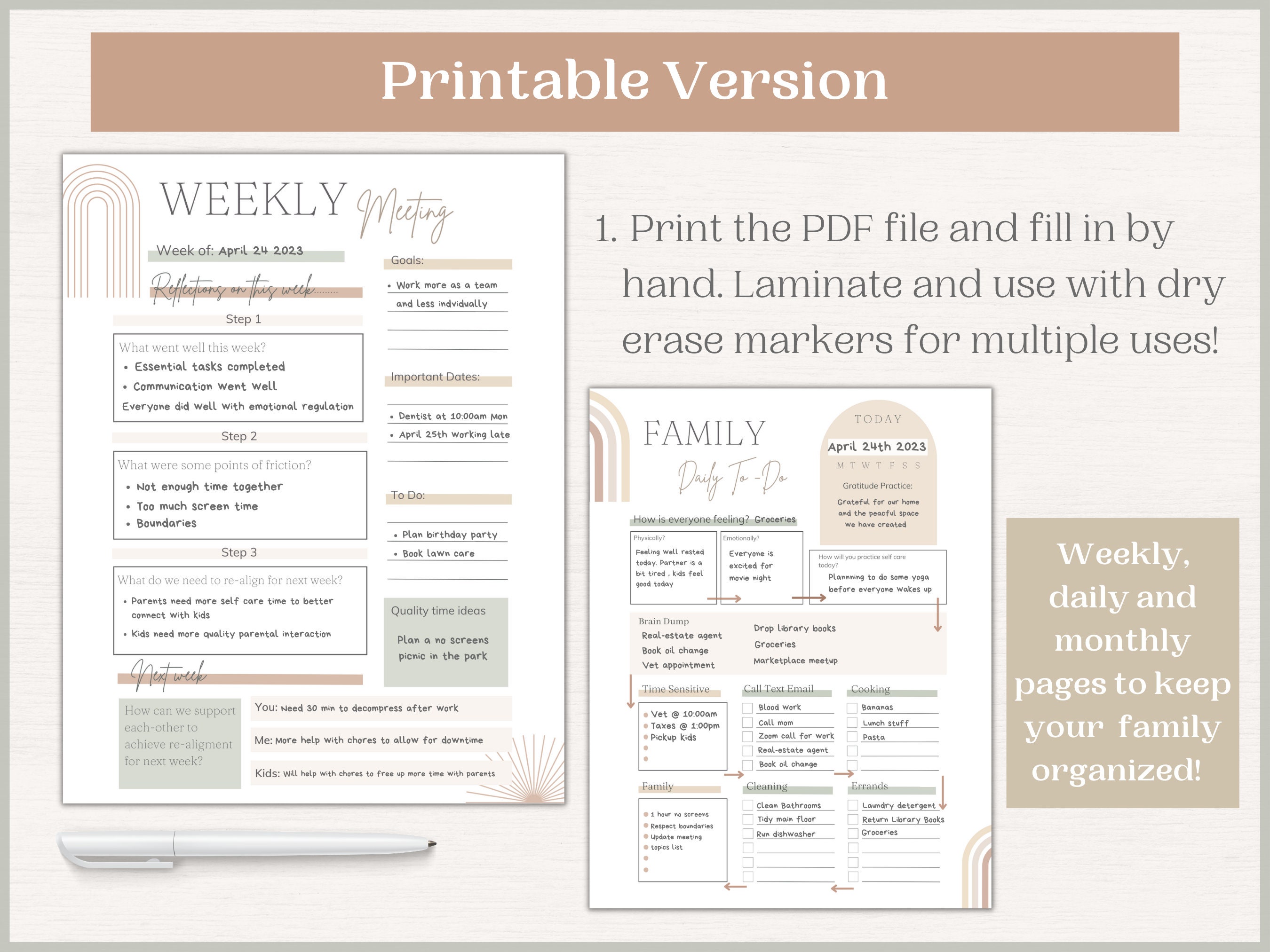 Family Meeting Guide | Household Planner | Printable Family Meeting ...