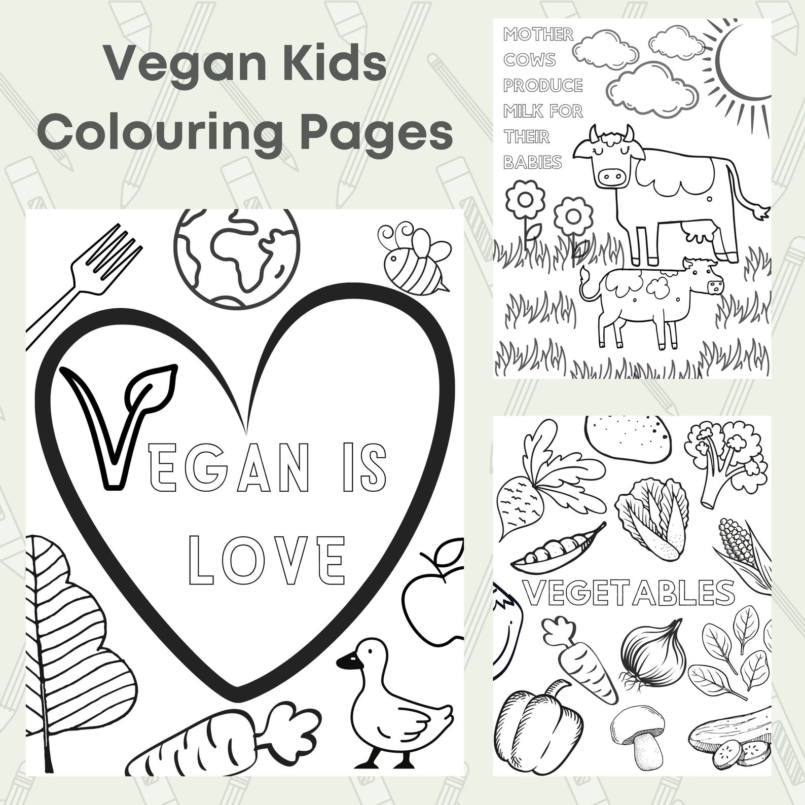 Printable Kids Vegan Colouring Pages , Vegan Colouring Book, Colouring ...