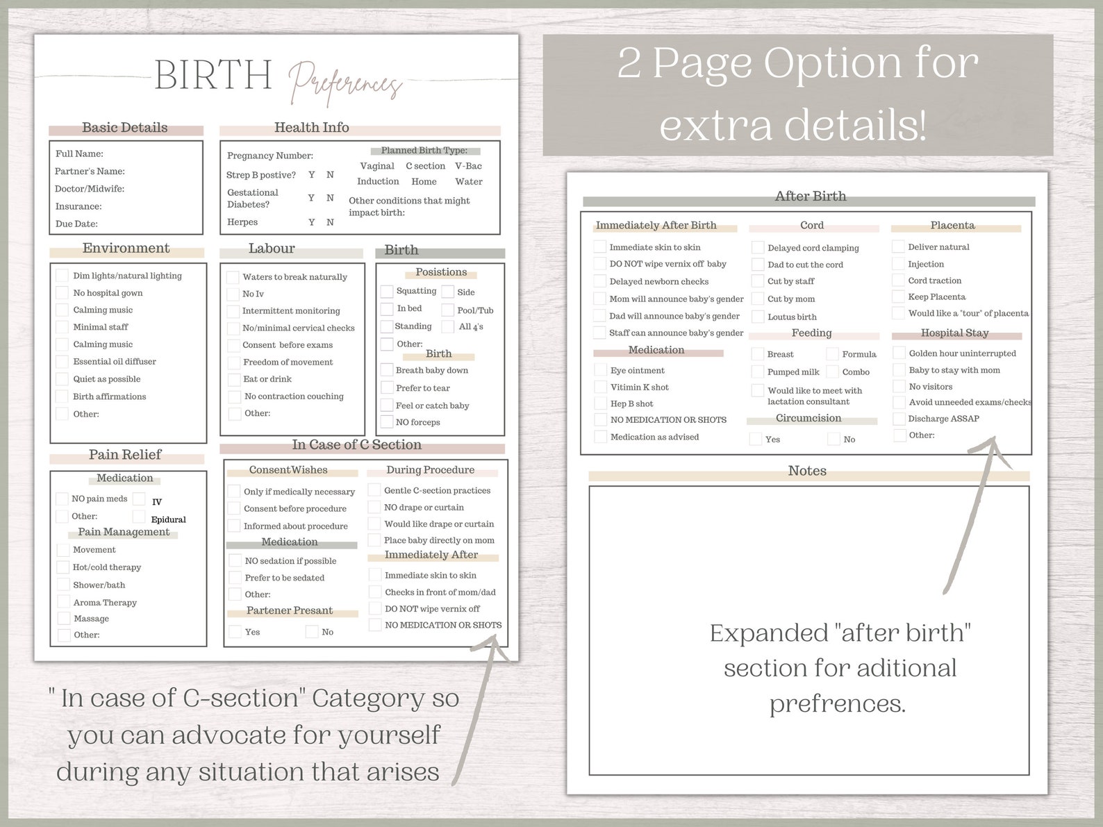 Printable and Editable Birth Plan Template | Neutral Colours Birth Plan ...