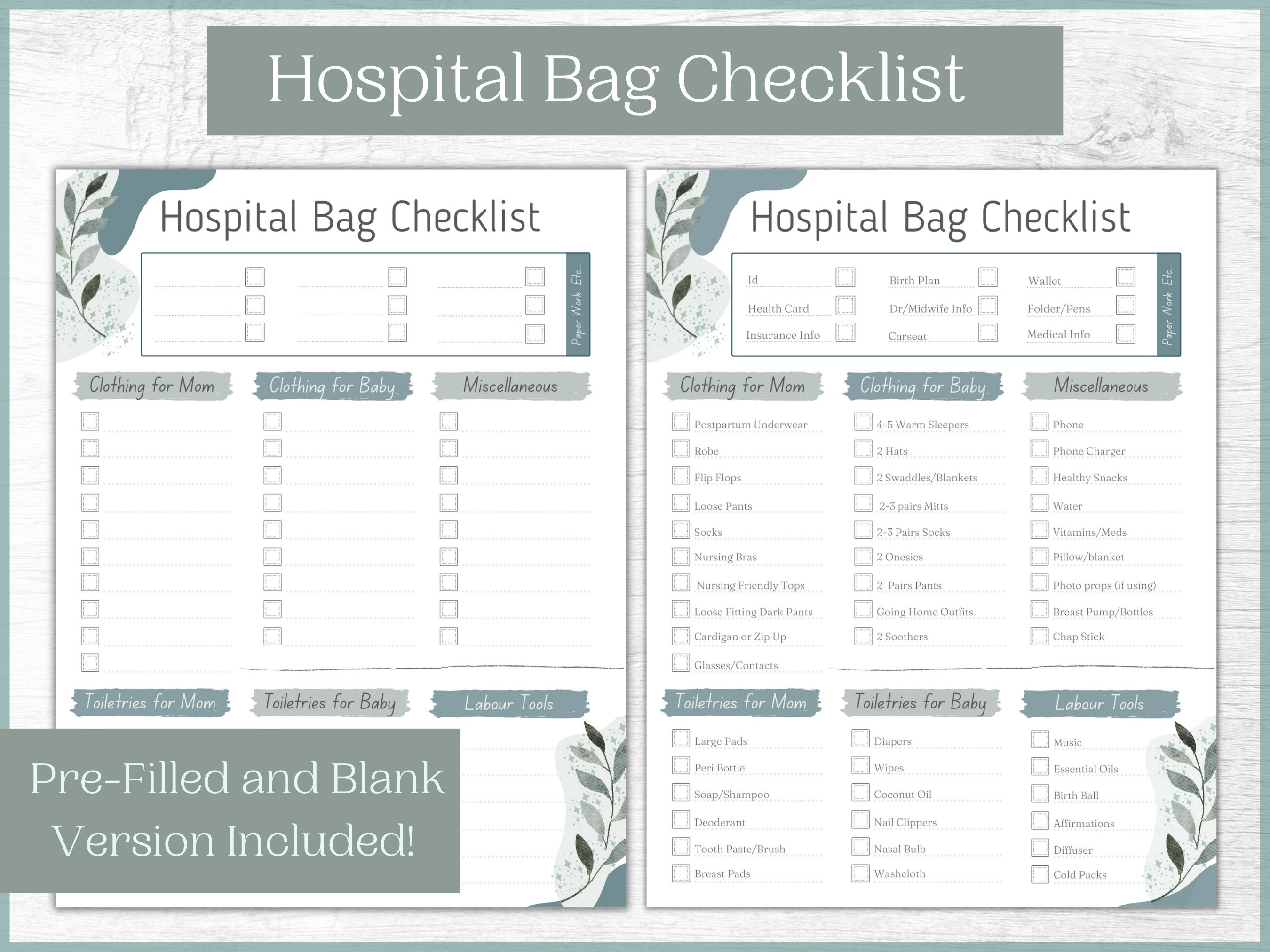 Editable Birth Plan Template and Hospital Bag Checklist Bundle - Etsy
