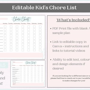 Editable Chore Chart for Kids | Pastel Colours and Minimalist Design - Etsy