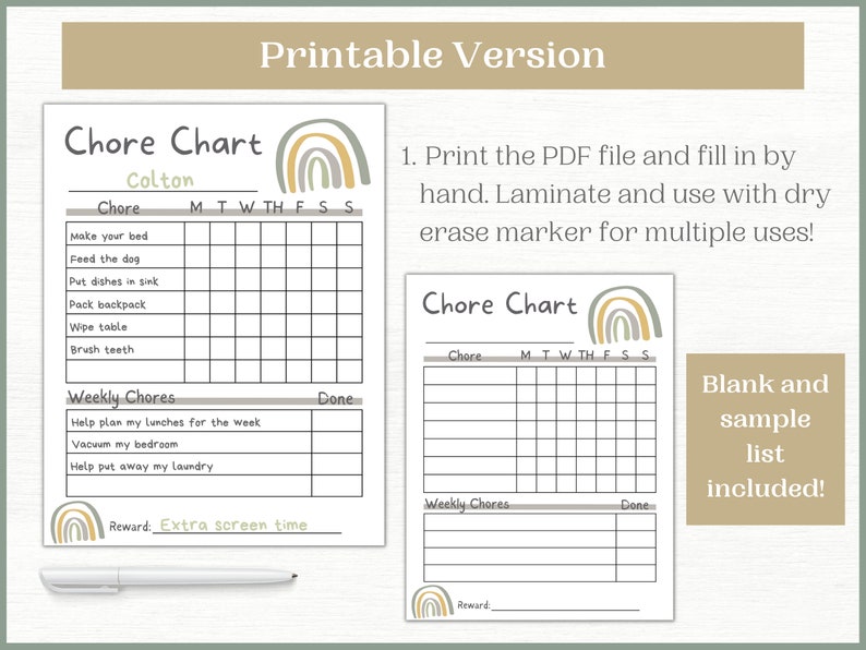 Editable Chore Chart for Kids | Printable Kids Chore Chart ...