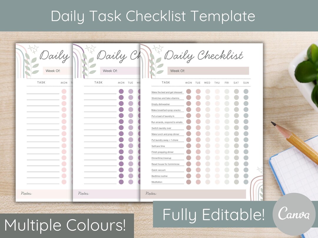 Editable Daily Checklist | Daily to Do List Template | Weekly Habit ...
