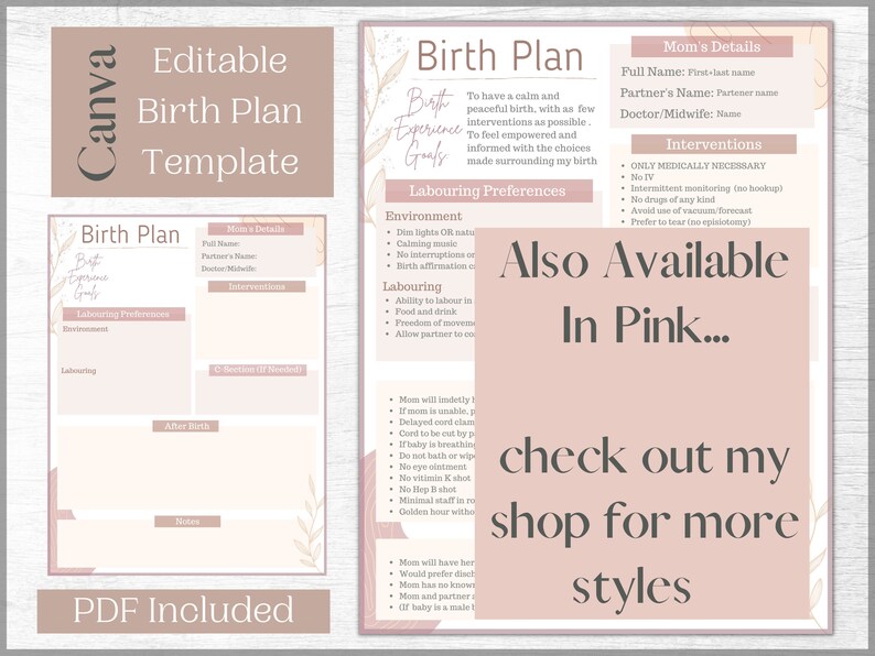 Editable Birth Plan Template Printable Birthing Plan | Etsy UK