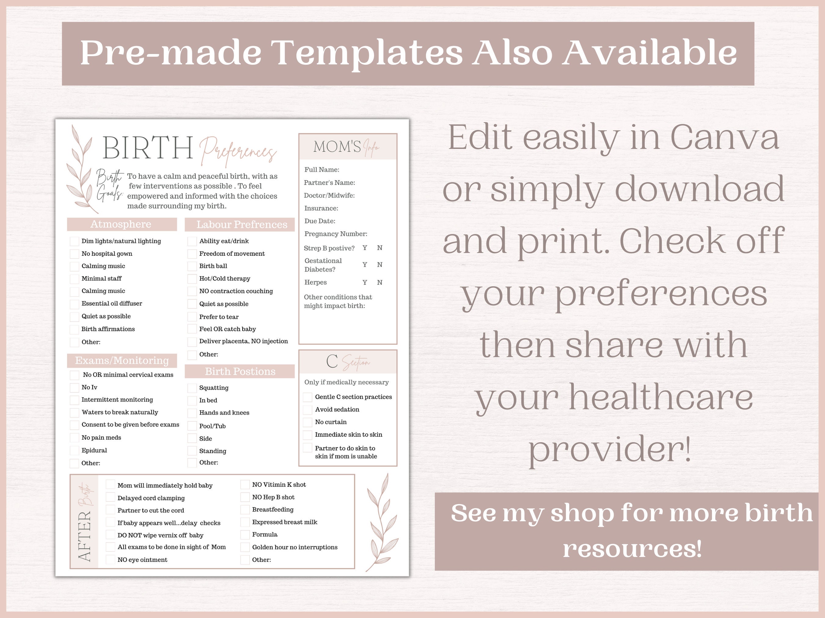 Custom Birth Plan Template - Etsy