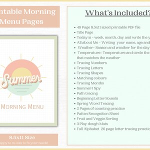 Homeschool Preschool Summer Morning Menu Printable | Morning Menu Pages ...