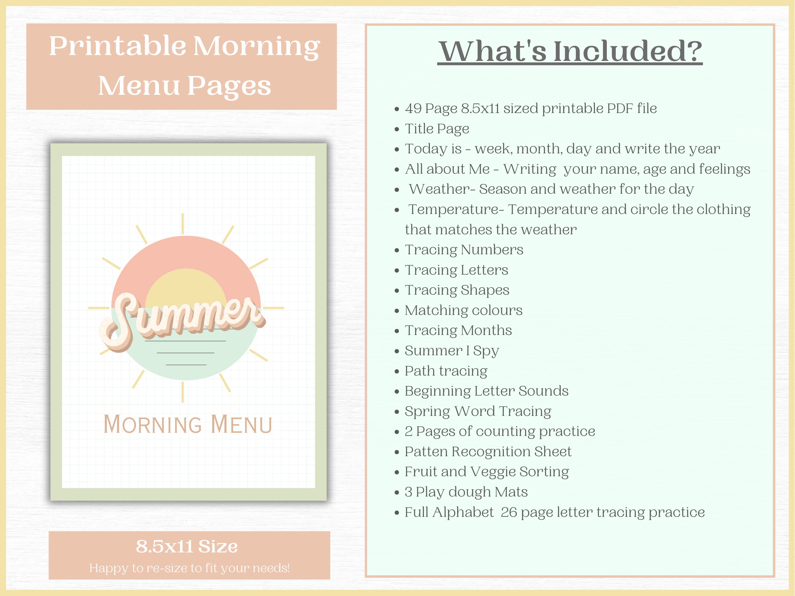 Homeschool Preschool Summer Morning Menu Printable Morning Menu Pages ...