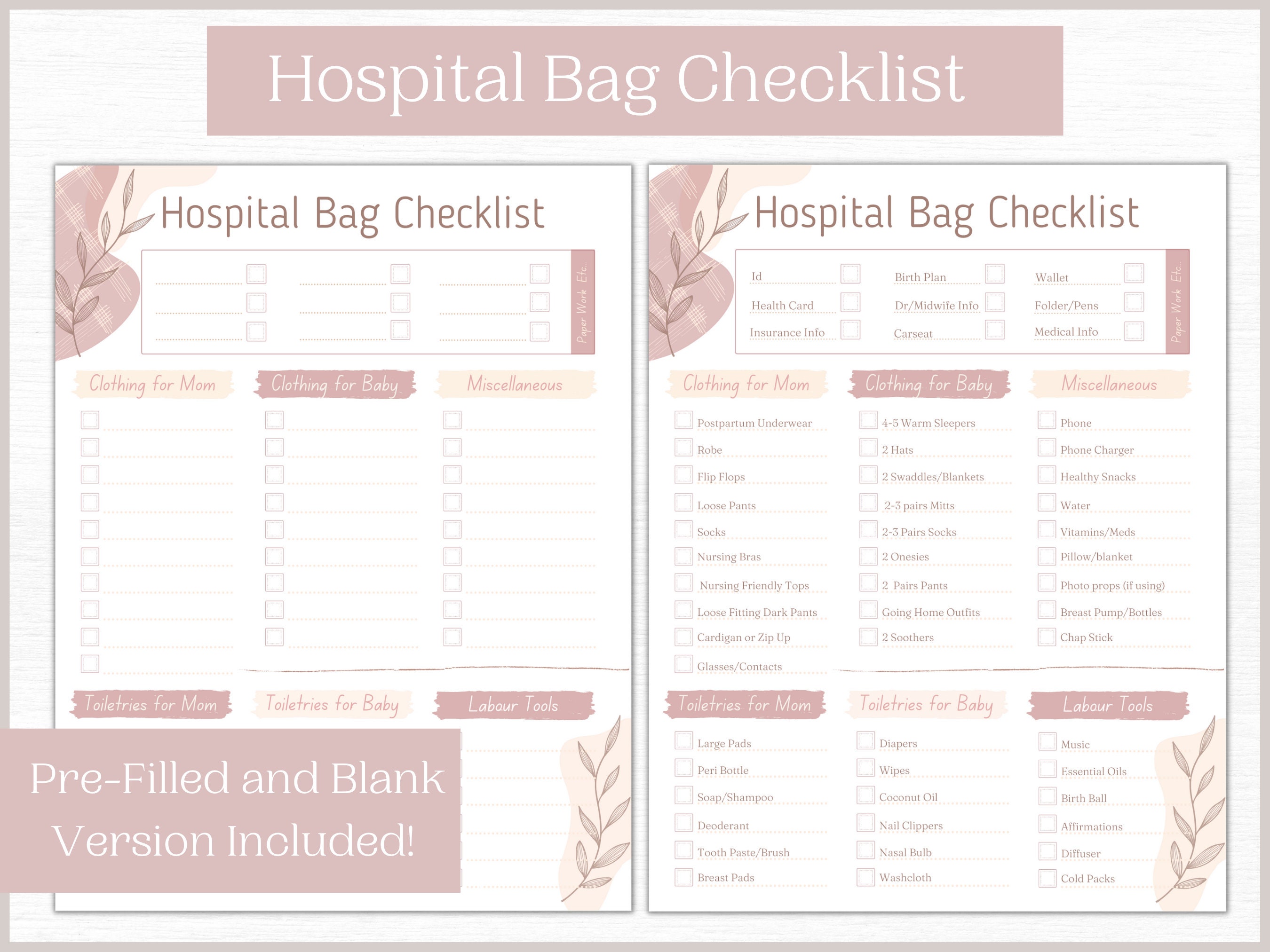 Mini Birth Plan Bundle Editable Birth Plan Hospital Bag - Etsy
