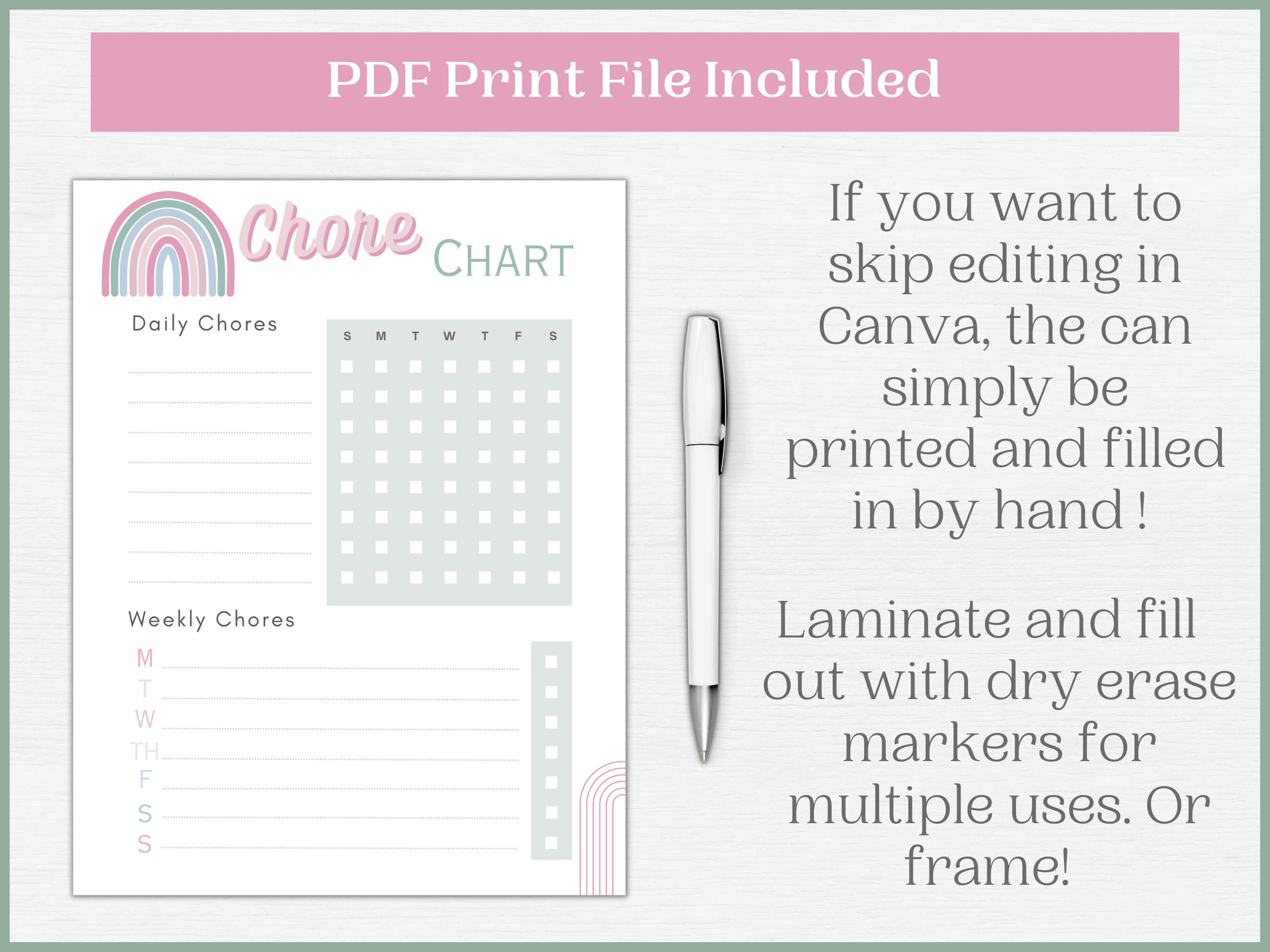 Editable Chore Chart for Kids | Printable Kids Chore Chart ...
