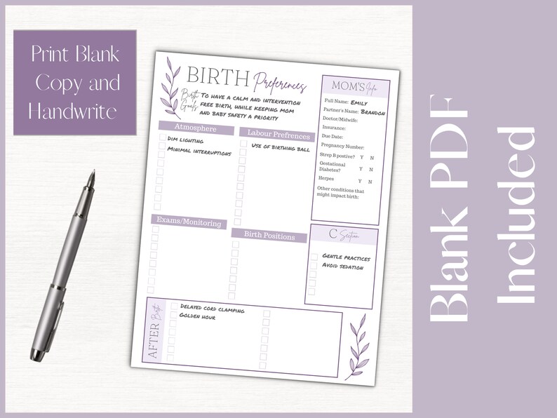Editable Birth Plan Template |printable Birth Plan Checklist - Etsy Canada