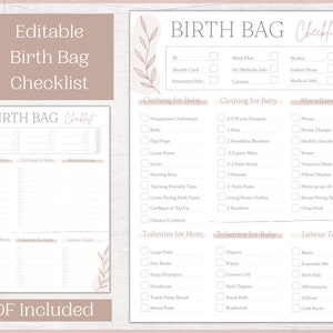 Birth Bag Packing List | Editable Hospital Bag Packing Checklist ...