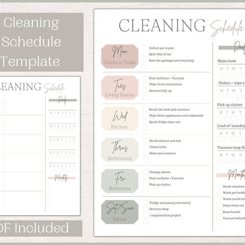 Printable Cleaning Schedule Editable Cleaning Schedule - Etsy
