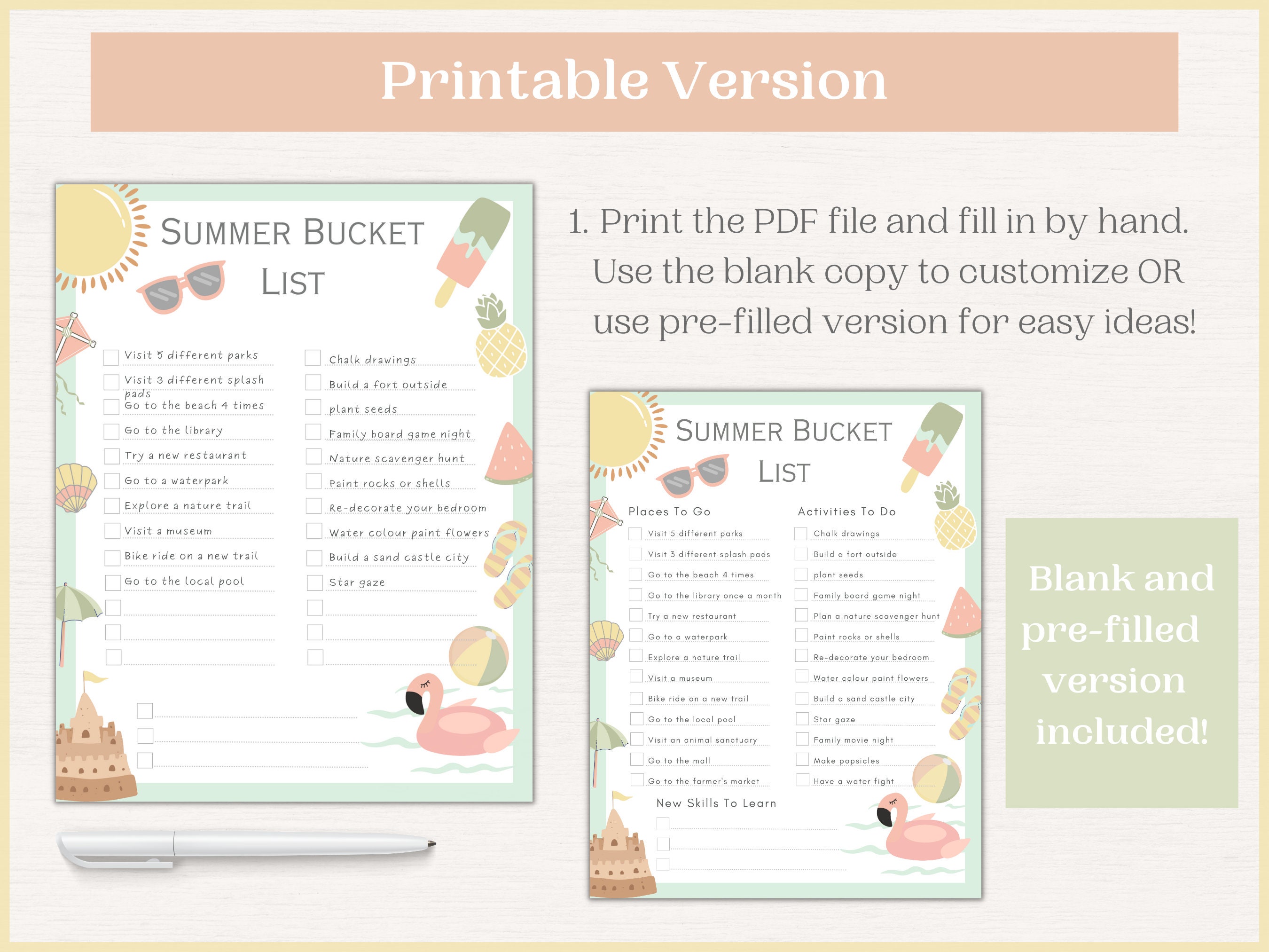 Editable Summer Bucket List Canva Template | Activity Checklist for ...