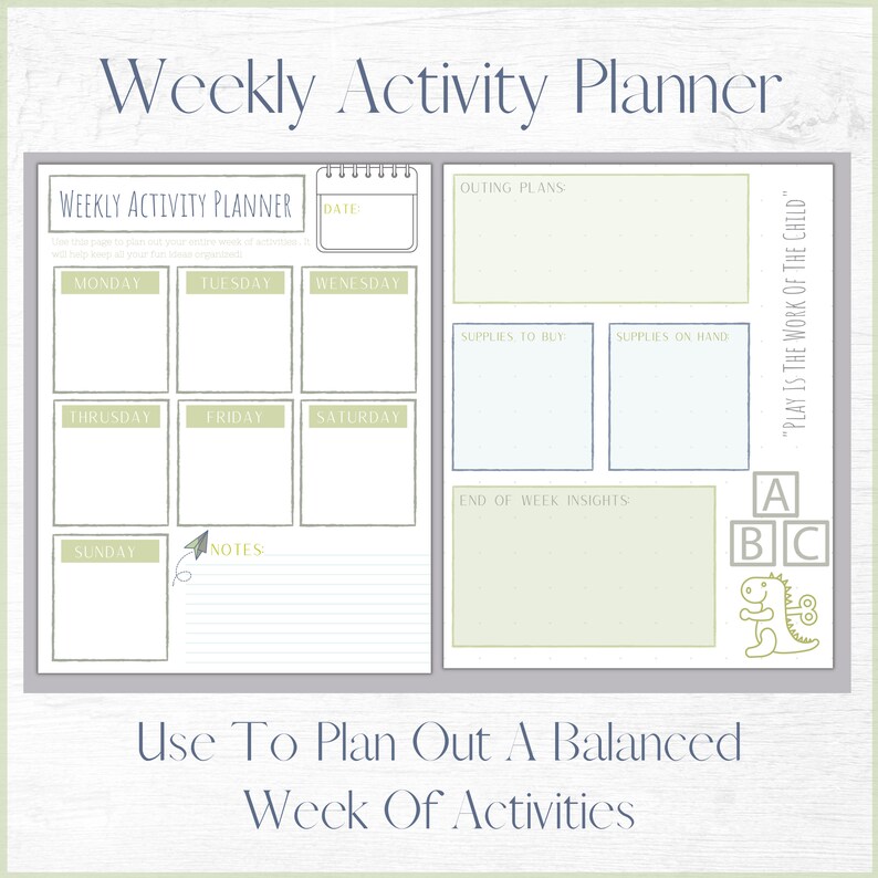 Printable Baby/toddler Activity Planner | Cute Children's Activity ...