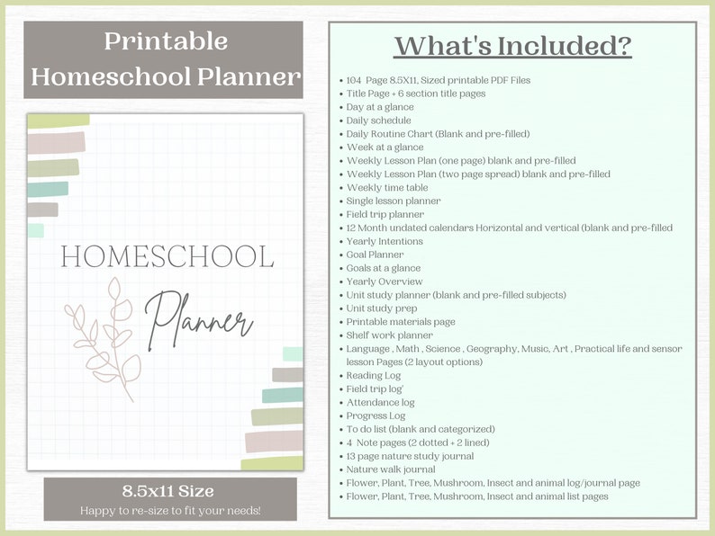 Homeschool Planner Printable Montessori Inspired Lesson Planner - Etsy