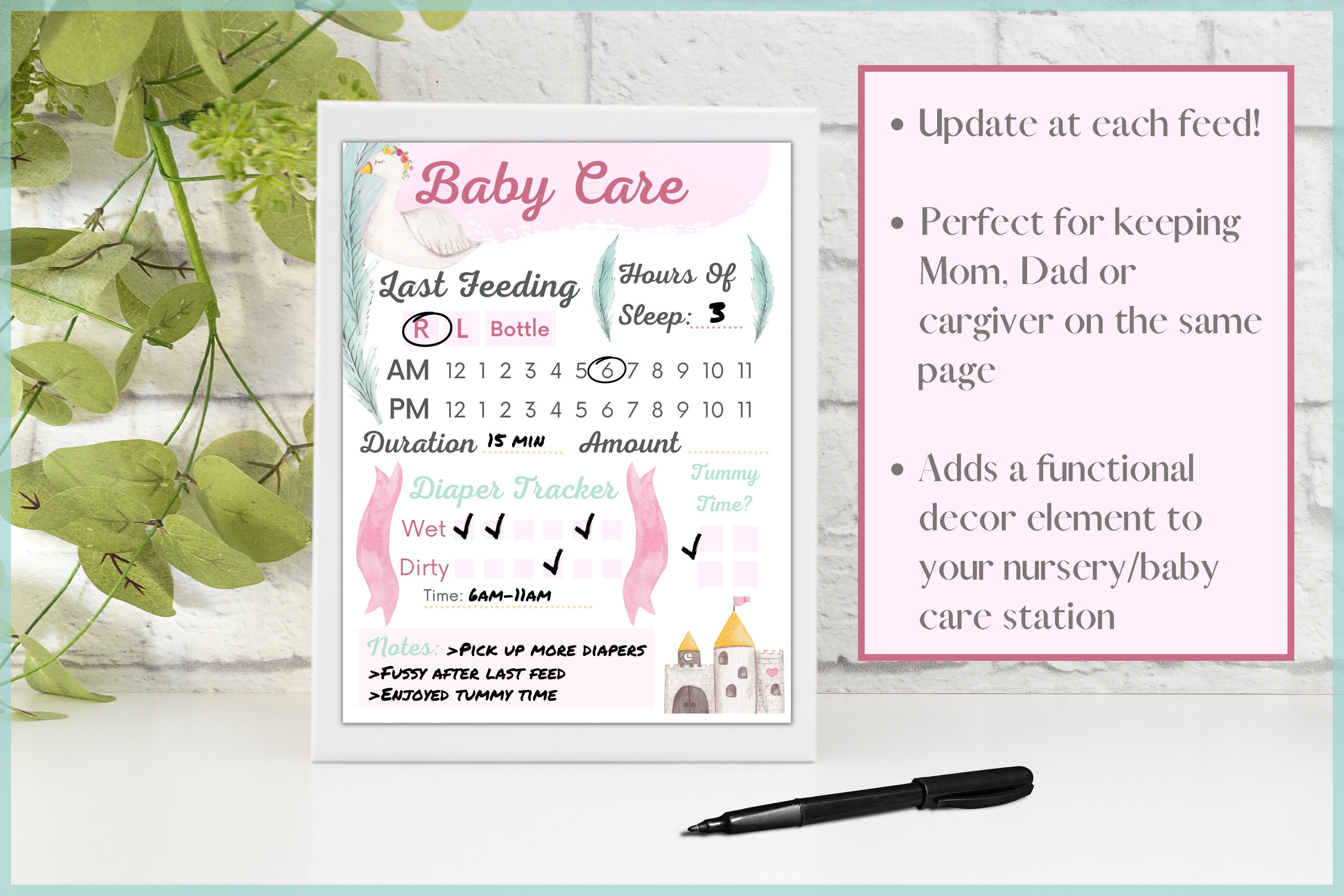 Baby Breastfeeding Tracker and Care Log Baby Girl Princess - Etsy