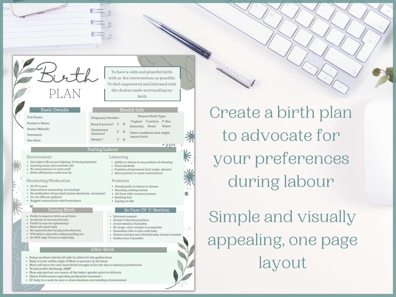 Editable Birth Plan Template and Hospital Bag Checklist Bundle - Etsy