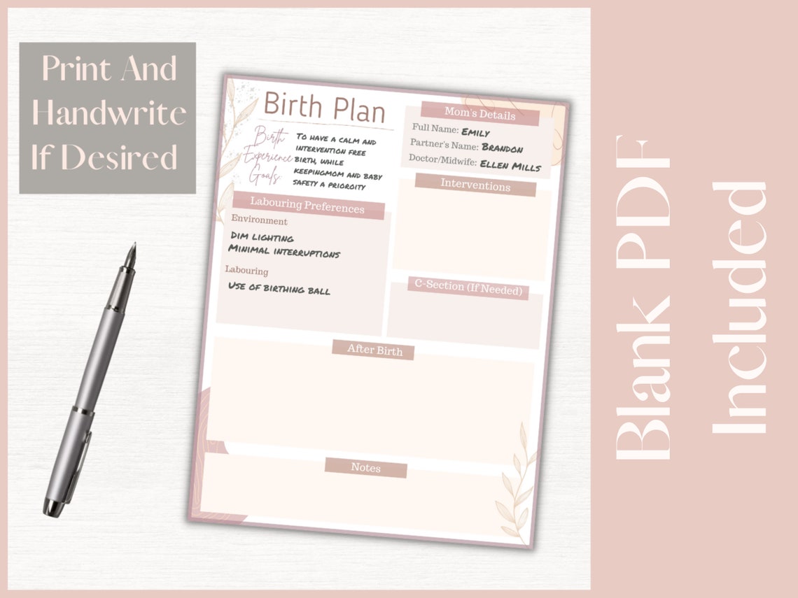 Editable Birth Plan Template Printable Birthing Plan - Etsy