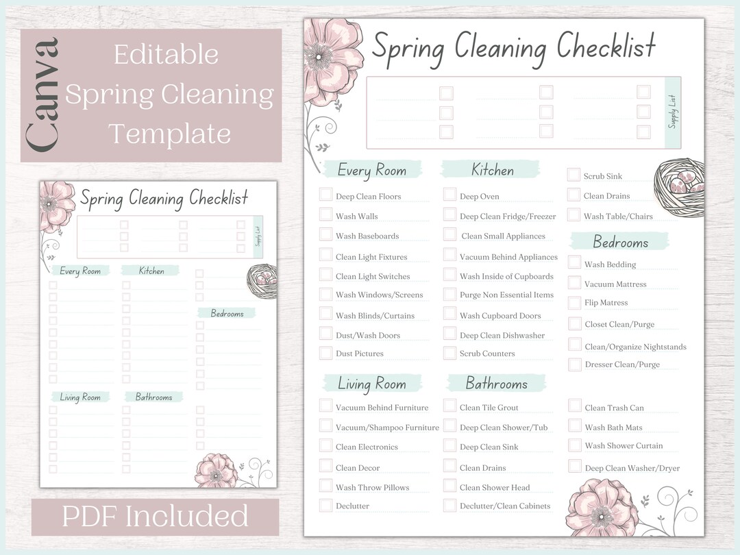 Spring Cleaning Schedule Checklist | Editable Cleaning Schedule ...