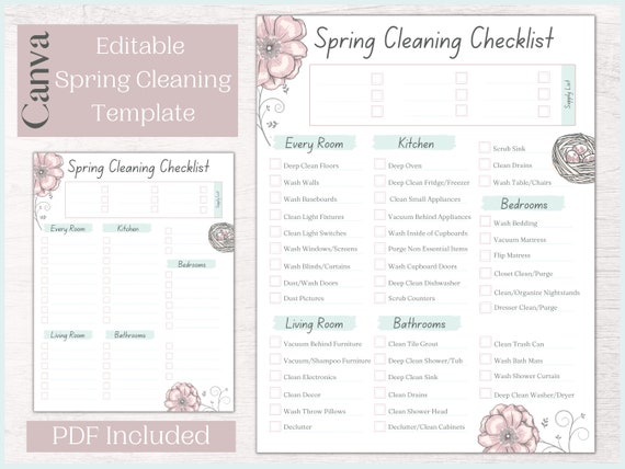 Spring Cleaning Schedule Checklist Editable Cleaning | Etsy