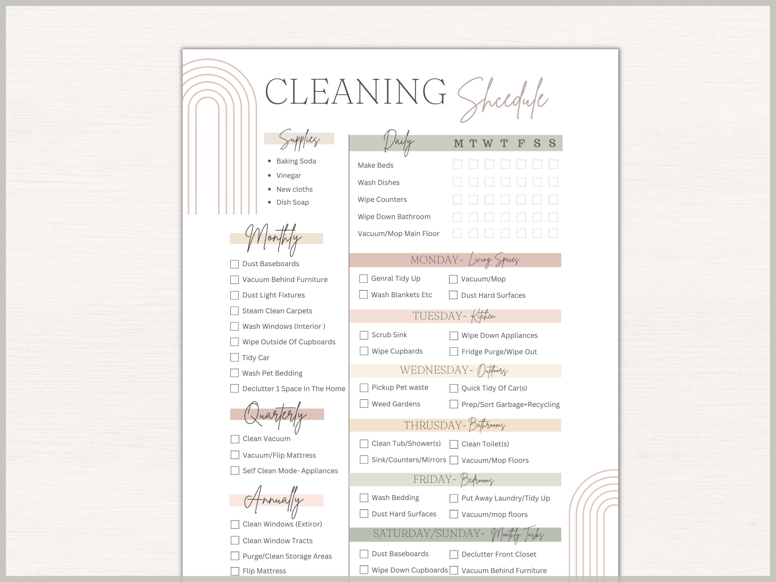 Printable Cleaning Schedule | Editable Cleaning Schedule Template - Etsy