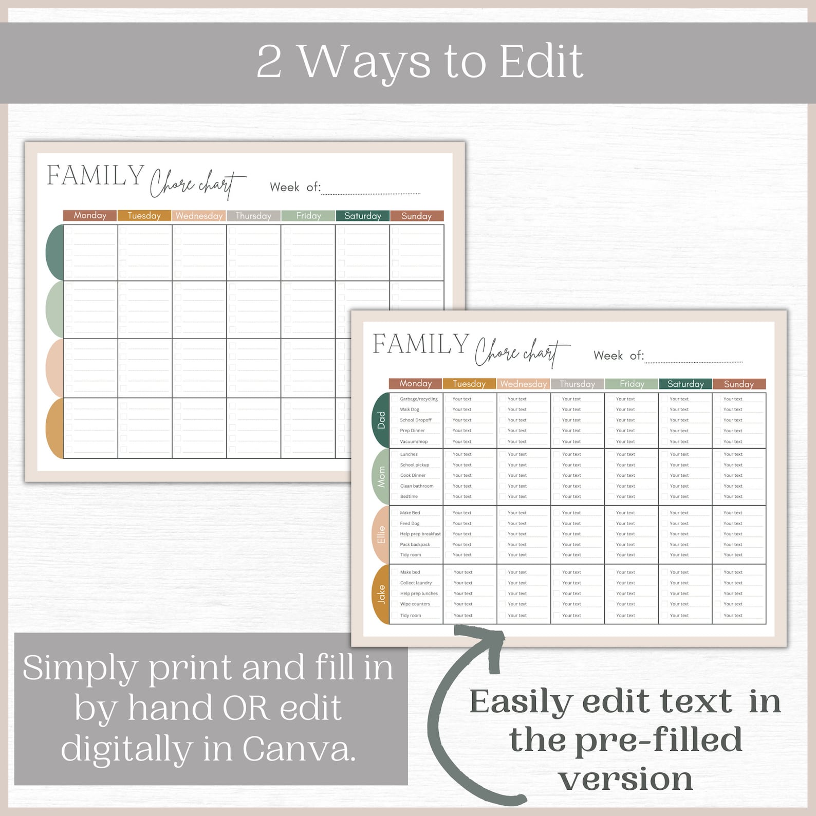 Family Chore Chart Editable Template | Adult Chore Chart Template | ADHD Friendly Chore Chart ...