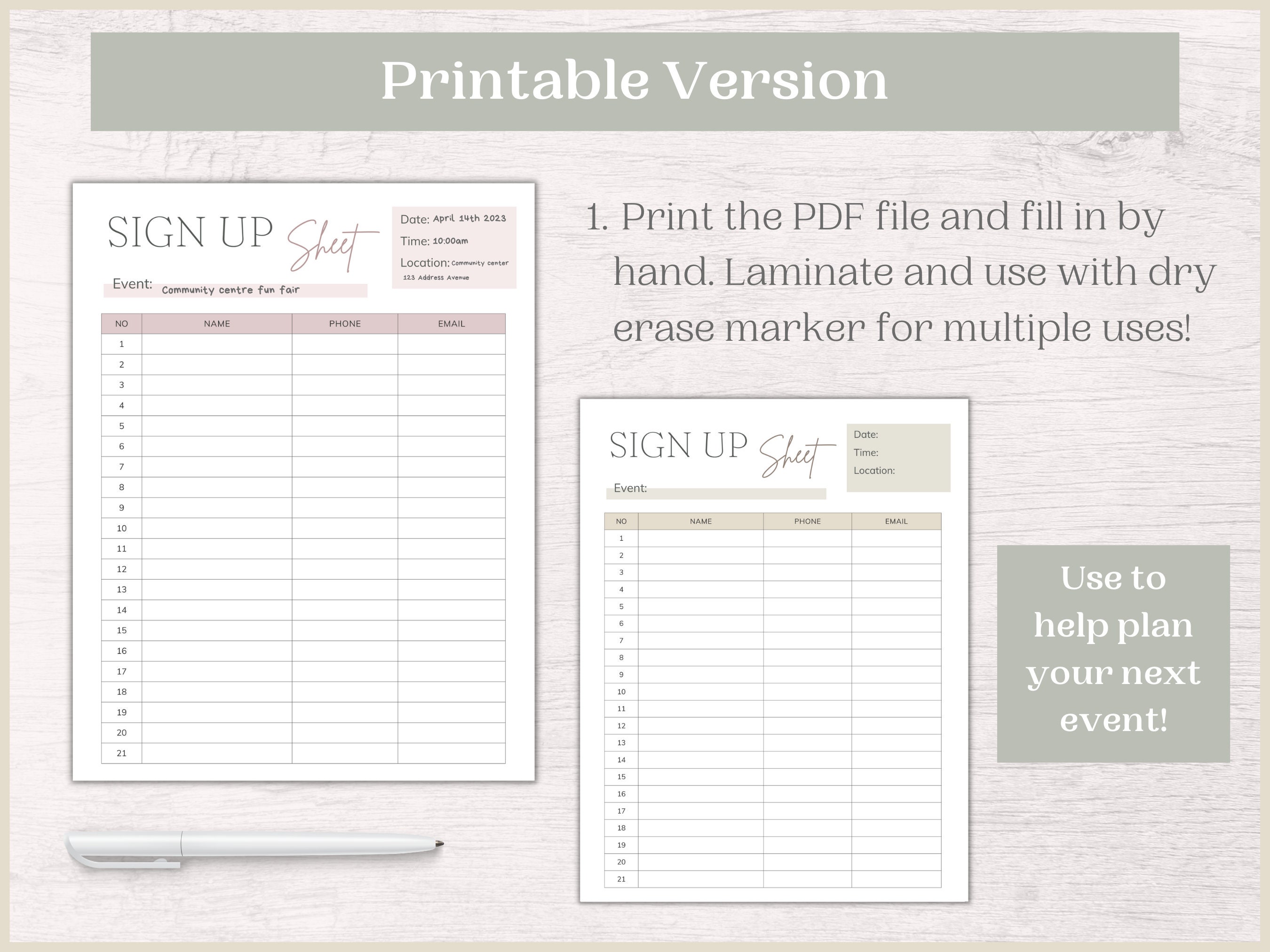 Editable Sign up Sheet Template | Printable Sign up Form | Contact ...