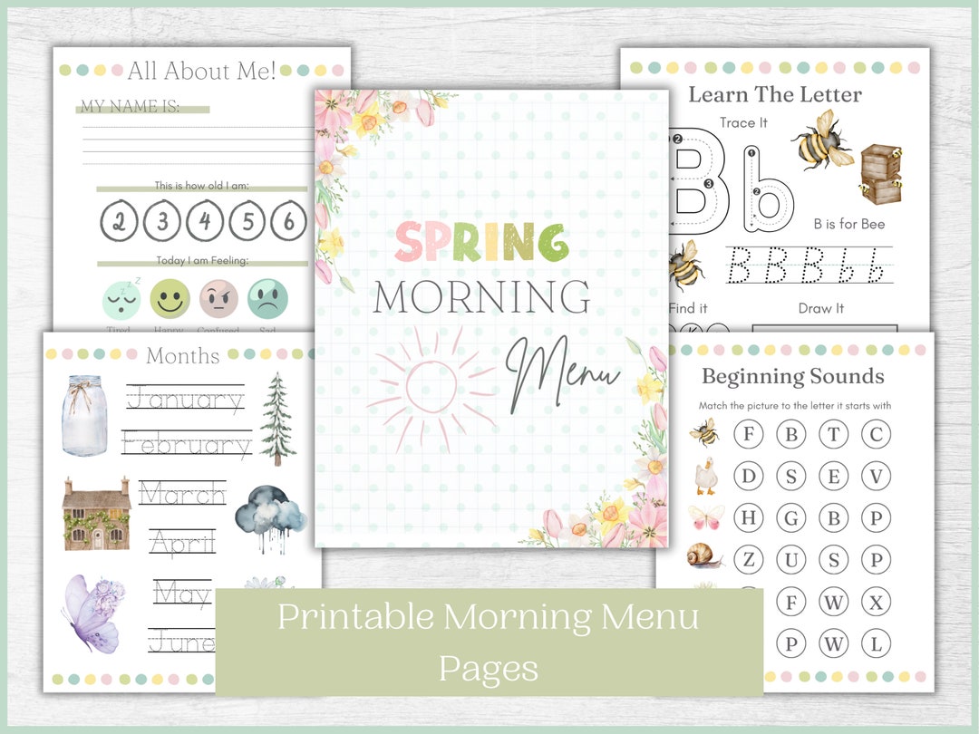 Homeschool Preschool Spring Morning Menu Printable | Morning Menu Pages ...
